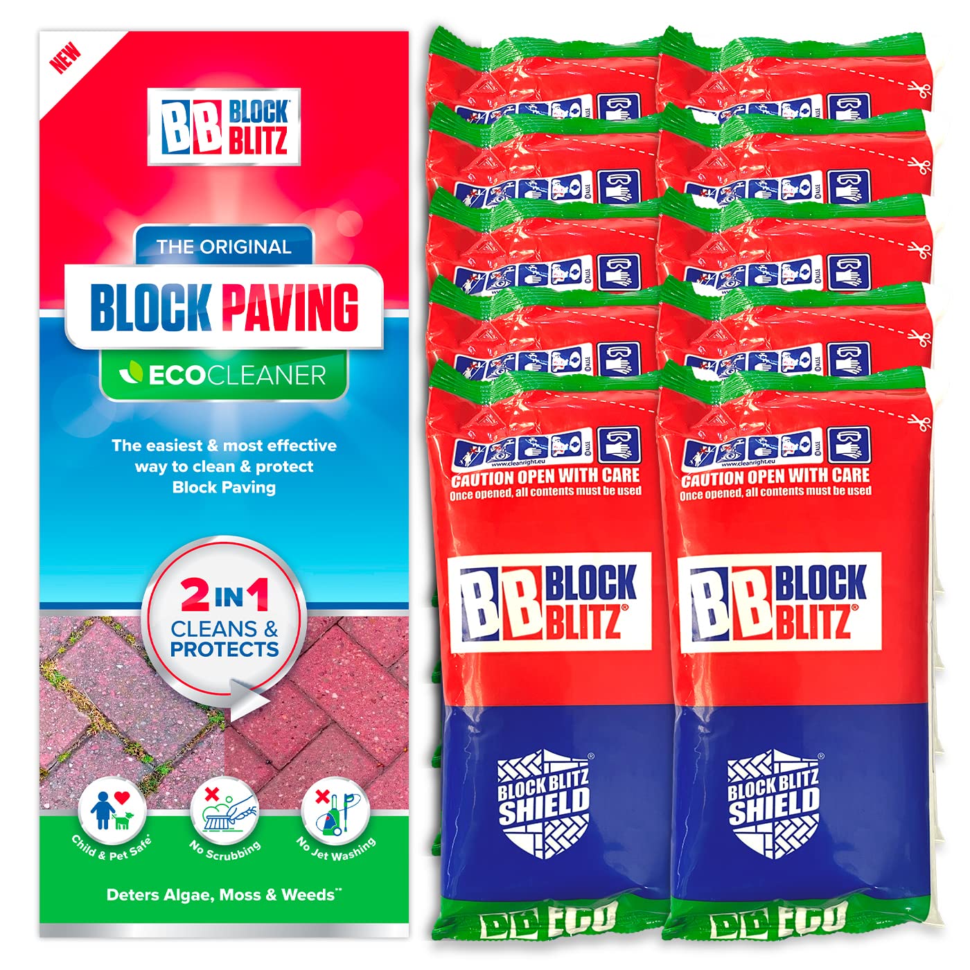Block Blitz Block Paving Eco Cleaner Treatment: 10 x 390g Pouches – Re – thegardentools