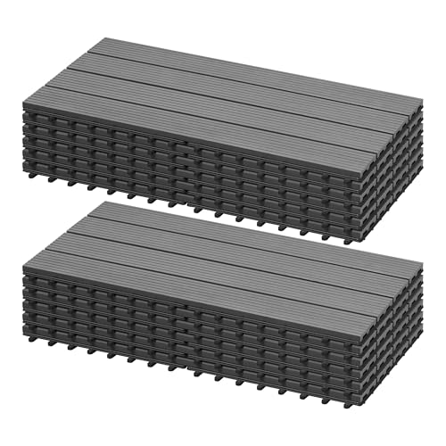 Laneetal 12 Pcs WPC Decking Boards Light Grey Terrace Decking Wood Pla ...