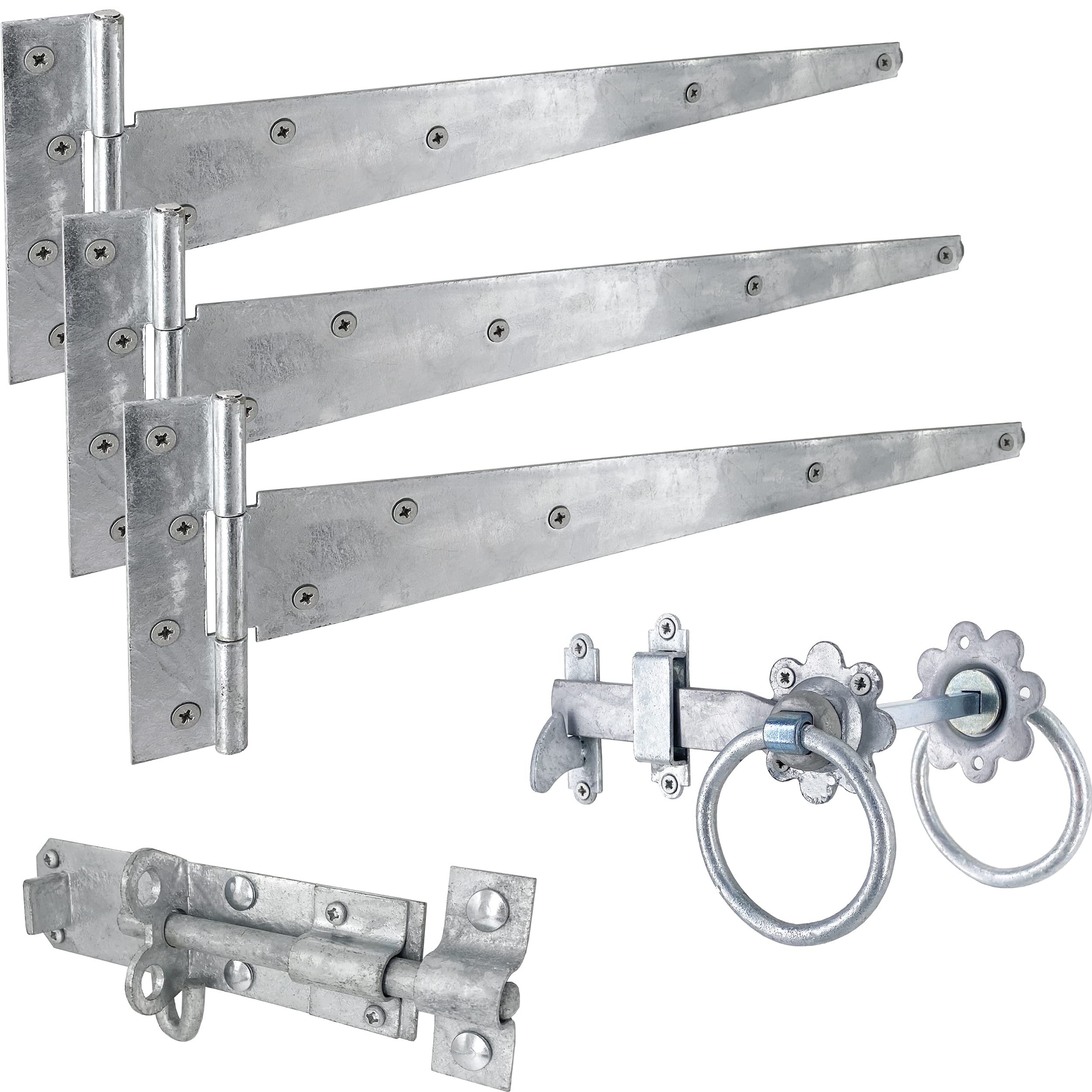 IRONTITE® Galvanised Gate Latch Kit with 450mm (18") T Hinges and Bren ...