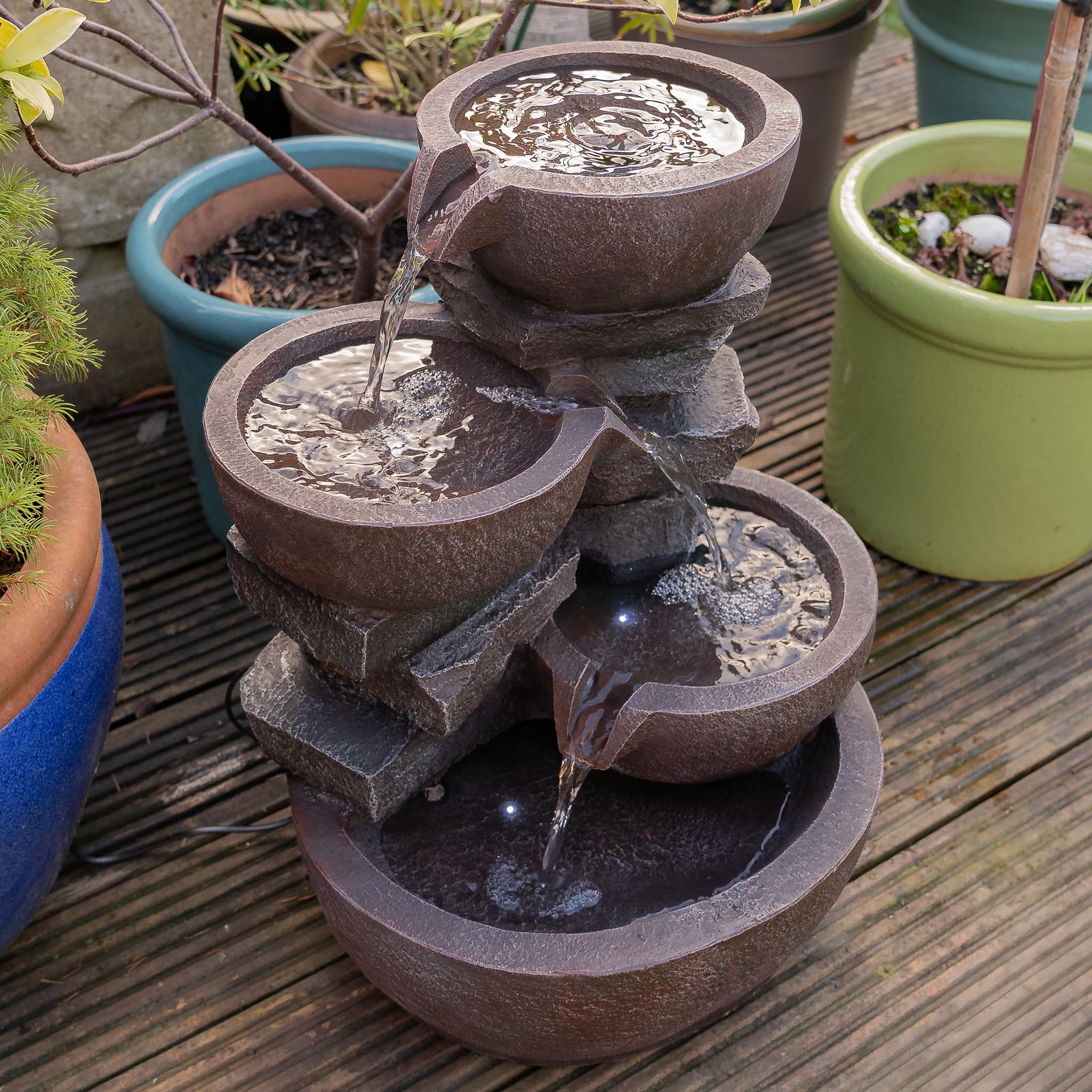 allpondsolutions Four-Tier Cascading Bowl Water Feature with LED Light ...