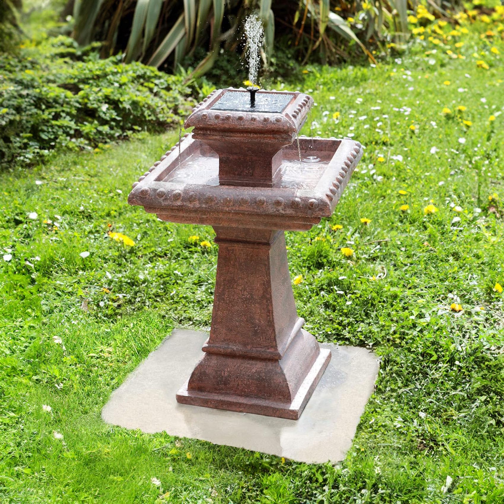Primrose 80cm Stone Effect Solar Powered Pizzaro Solar Bird Bath 2 Tie ...