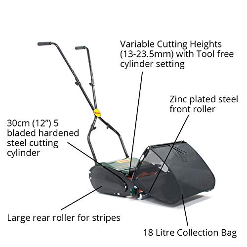 Webb WEH12R Manual Hand Push Cylinder Lawnmower with Roller, Adjustabl ...
